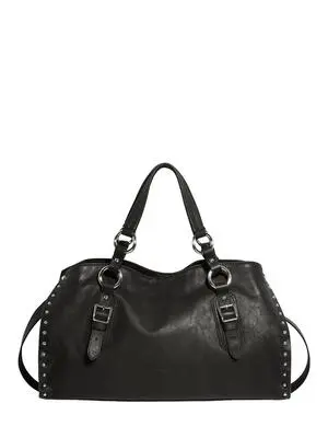 AIMEE Large Rodeo Leather Satchel - Black