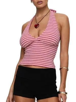 Princess Polly Striped Knit Halter Top - Pink/red Stripe