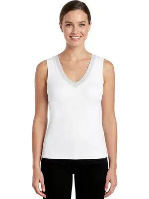 CAPSULE 121 Sleeveless V-neck Ribbed Knit Top - White
