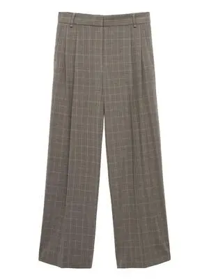 Mango Wide Leg Check Suit Pants - Medium Brown