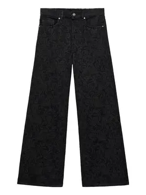 Mango Paisley High-waist Wide-leg Jeans - Black Denim