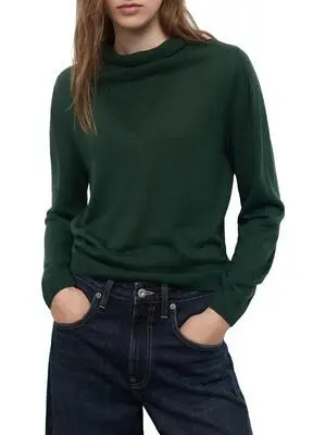 Mango Ribbed Turtleneck Sweater Dark Green