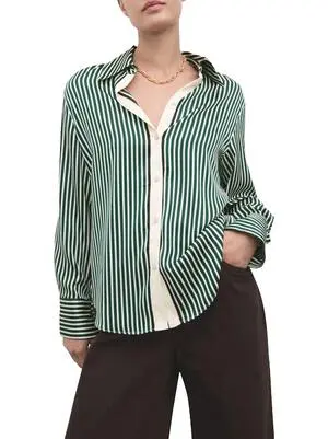 Mango Striped Button-up Shirt - Green