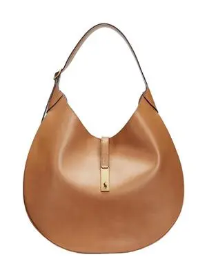 Polo Ralph Lauren Large Polo Id Leather Shoulder Bag - Tan