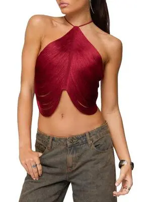 EDIKTED Fringe Lace-up Open Back Camisole - Burgundy