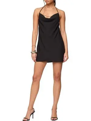 EDIKTED Beaded Cowl Neck Halter Mini Dress - Black