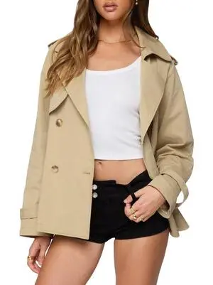 EDIKTED Tobie Short Trench Coat - Beige