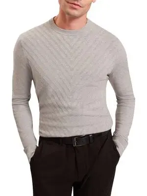 Ted Baker London Corbin Chevron Texture Cotton & Wool Crewneck Sweater - Light Grey