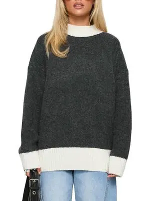 Princess Polly Color Blocked Pullover Sweater - Grey