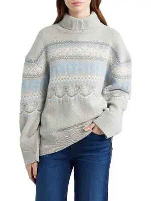 LoveShackFancy Mirin Wool Fair Isle Turtleneck Sweater - Earl Gray