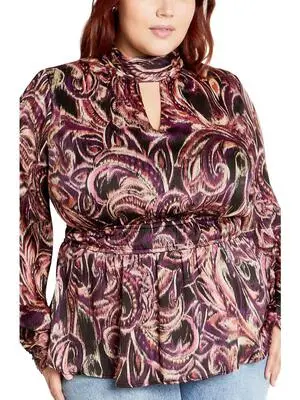 City Chic Della Print Keyhole Top Paisley