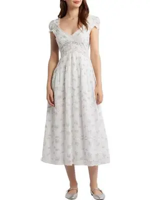 LoveShackFancy Floral Print Lace Maxi Dress - Arctic Vanilla