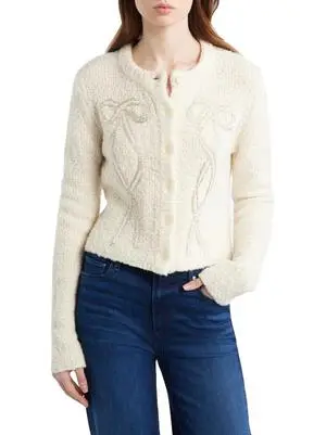 LoveShackFancy Leocadia Embellished Bow Wool Blend Cardigan - Ivory