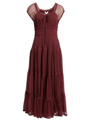 Lucky Brand Tulle Maxi Dress - Red Mahogany