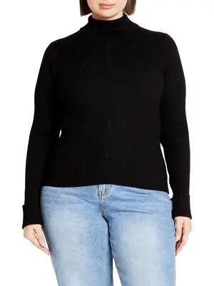 City Chic Kiki Ribbed Mock Neck Sweater - Black