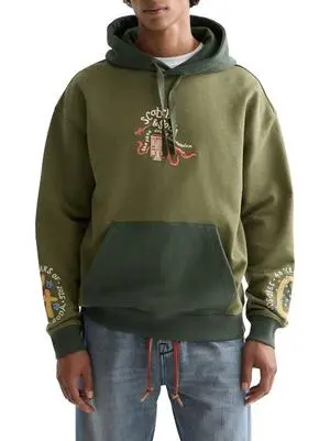 Scotch & Soda Relaxed-fit Hoodie With Embroidery - Olivine