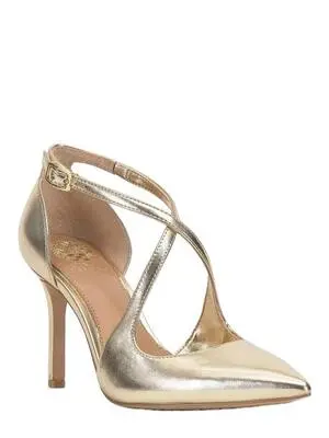 Vince Camuto Noreta Ankle Strap Pointed Toe Pump - Egyptian Gold Metallic