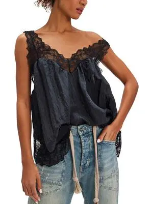 Free People Lacey Essential Crinkle Tunic Tank - Black