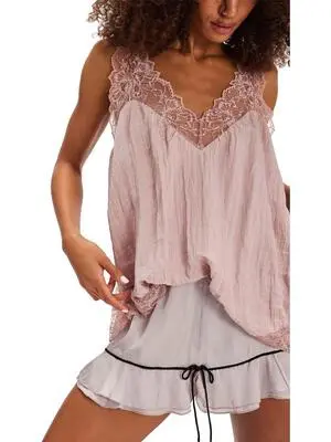 Free People Lacey Essential Crinkle Tunic Tank - Pale Mauve