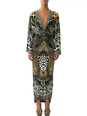 Camilla Long Split Front Twist Dress - Feline Folklore