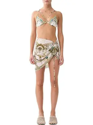 Camilla Ruched Short Sarong With Ring Front Trim - Chain Gang