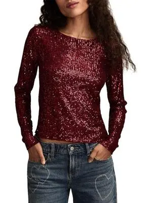Lucky Brand Sequin Long-sleeve Top - Red Wine