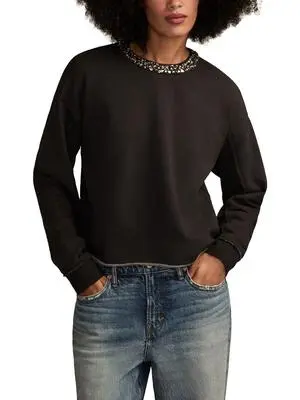 Lucky Brand Crewneck Sweatshirt With Beaded Detail - Black