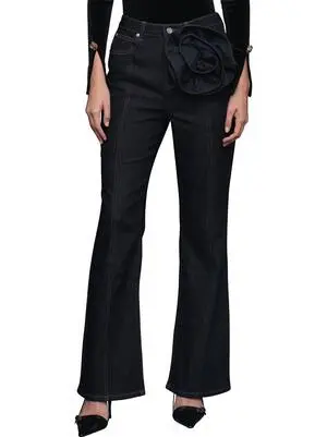 Avec Les Filles Rosette Detail High-waist Jeans - Dark Rinse Wash
