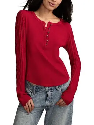 Lucky Brand Waffle Stitch Henley - Jester Red