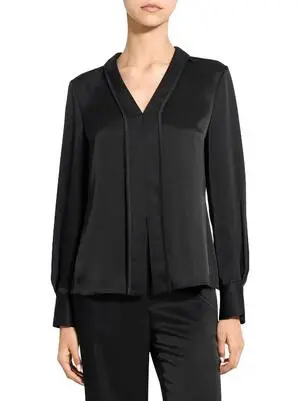 Theory Satin V-neck Top - Black