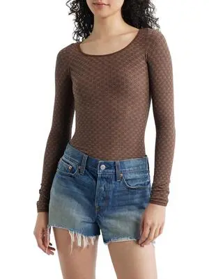 Free People Love Letter Textured Knit Long Sleeve Top - Pinecone
