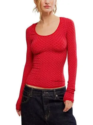 Free People Love Letter Long Sleeve Top - Salsa