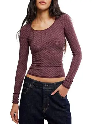 Free People Love Letter Long Sleeve Top - Vintage Grape