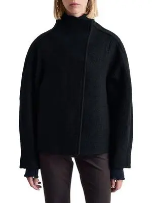 & Other Stories Asymmetric Oversized Wool Jacket Black Dark