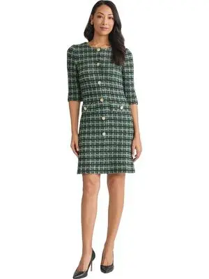Misook Plaid Multi-stitch Knit Sheath Dress - Dark Ivy/agave/black