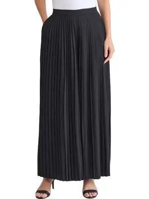 Misook Pleated Palazzo Crepe De Chine Flared Pant - Black