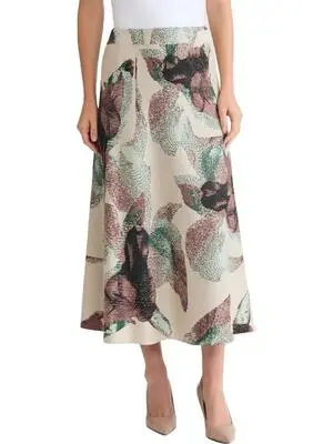 Misook Abstract Jacquard A-line Maxi Skirt - Dark Ivy/midnight Umber