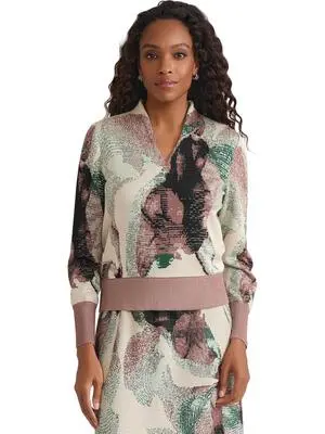 Misook Abstract Jacquard Knit Sweater - Dark Ivy/midnight Umber