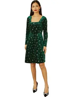 YUMI Starburst Foil Print Skater Dress - Green