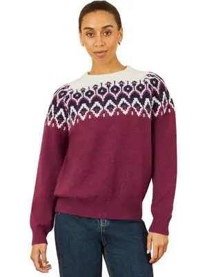 YUMI Fair Isle Relaxed-fit Knitted Sweater - Burgundy