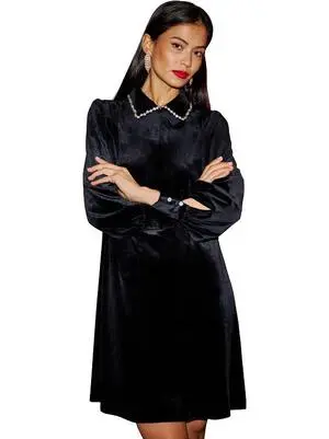 YUMI Long Sleeve Velvet Tunic Dress - Black