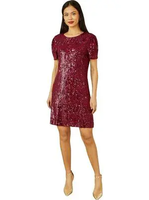 YUMI Sequin Stretch Tunic Mini Dress - Burgundy