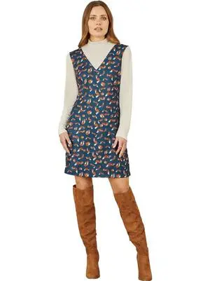 YUMI Fox Print Layered Tunic Dress - Blue