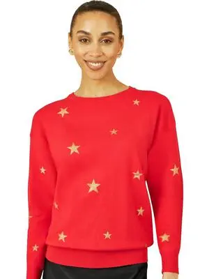 YUMI Foil Star Print Relaxed Fit Sweater - Red