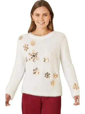 YUMI Sequin Snowflake Sweater - Ivory