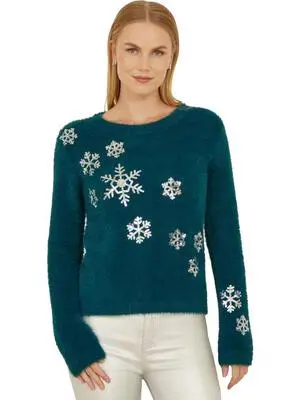 YUMI Sequin Snowflake Sweater - Teal
