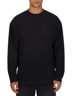 GOOD FOR NOTHING Emblem Tonal Relaxed Slub Long Sleeve T-shirt - Black