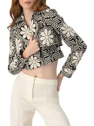 IVONNE Patterned Double-breasted Cropped Jacket - Black