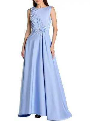 Mac Duggal Floral Applique A-line Gown - Powder Blue