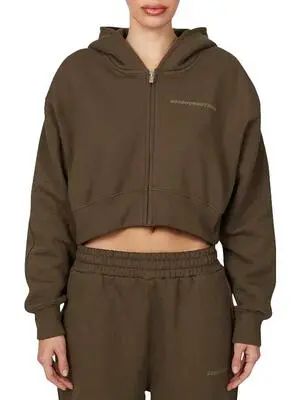 GOOD FOR NOTHING Crop Zip Hoodie - Brown
